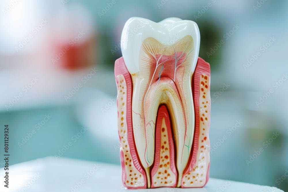 tooth anatomy representation blue medical background, internal tooth ...