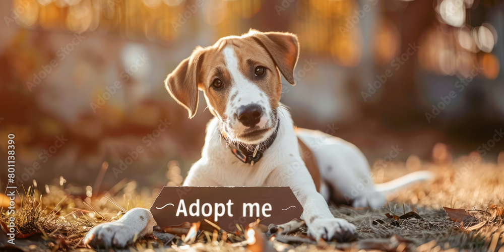 Adopt Me - Heartwarming Dog Adoption Appeal. A soulful dog lies beside ...