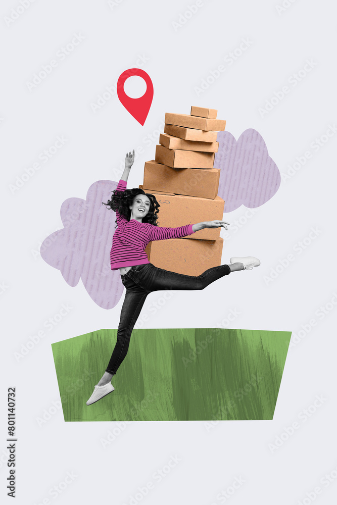 Sketch image composite collage of outdoors background delivery staff ...