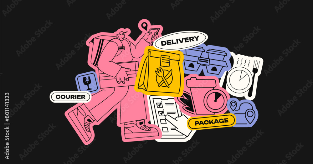 Delivery stickers. Collection of various labels, tags, stickers, stamps ...
