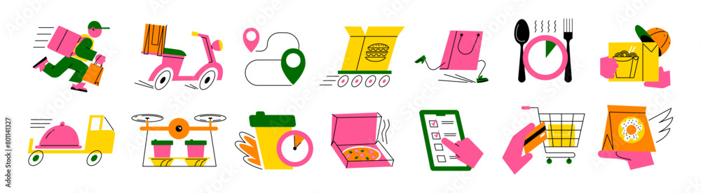 Delivery stickers. Collection of various labels, tags, stickers, stamps ...