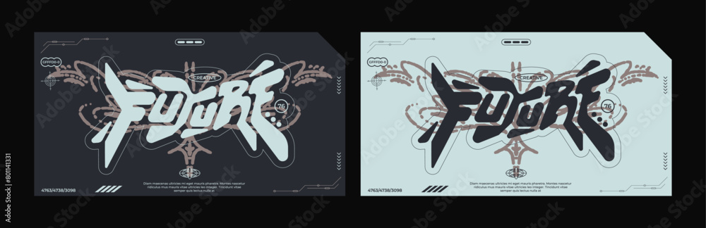 Futuristic y2k technology frame for design business cards. HUD frames ...