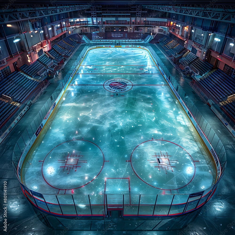Aerial view of a hockey ice rink with a stylized stadium Stock ...