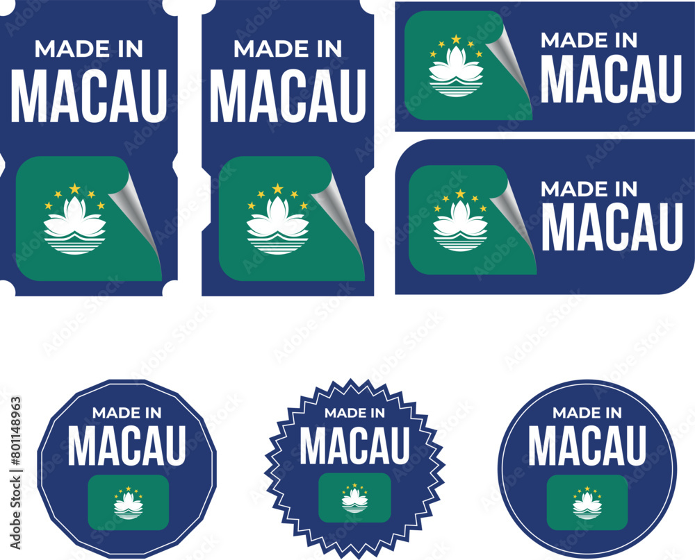 Made in Macau, vector logos with Macau flag painted circles and stripe ...