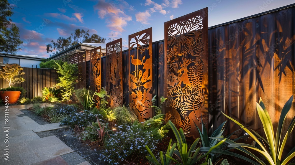 Decorative corten steel garden screens featuring detailed wildlife ...