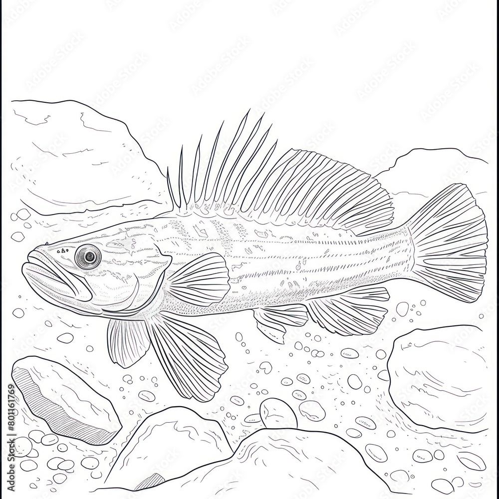 common snakehead fish drawing Coloring book page Stock Illustration ...