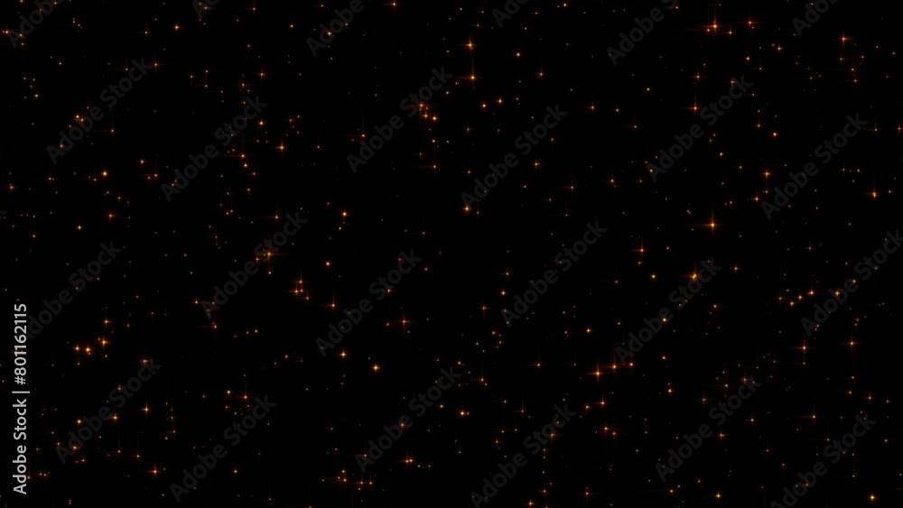 Loop gold star particles fire falling down on black abstract background ...