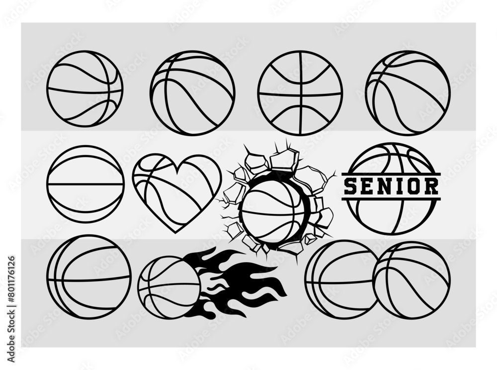 Basketball SVG Outline Bundle, Basketball Silhouette, Sports Svg, Fire ...