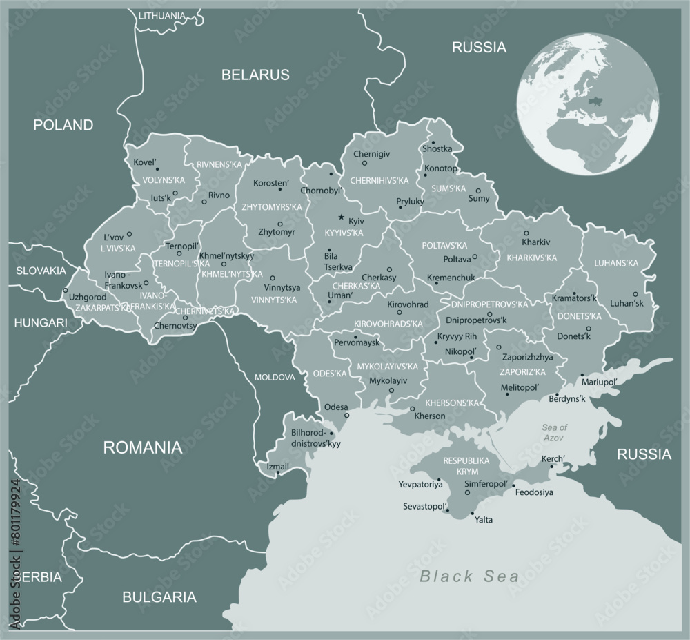 Ukraine - detailed map with administrative divisions country. Vector ...