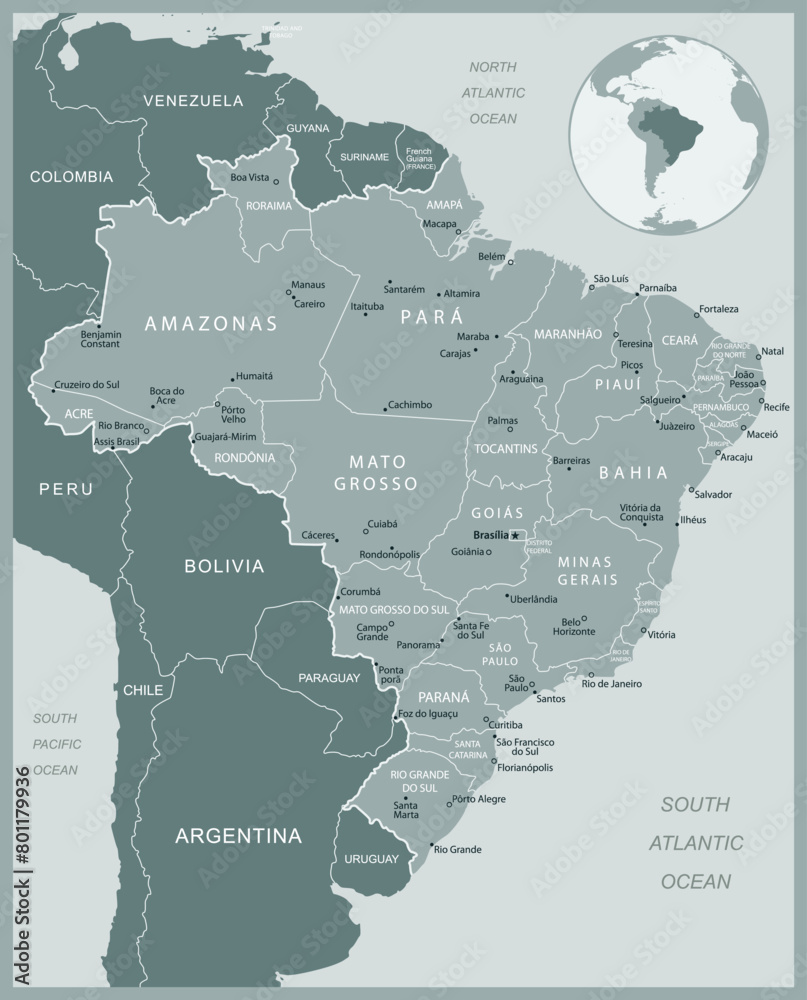 Brazil - detailed map with administrative divisions country. Vector ...