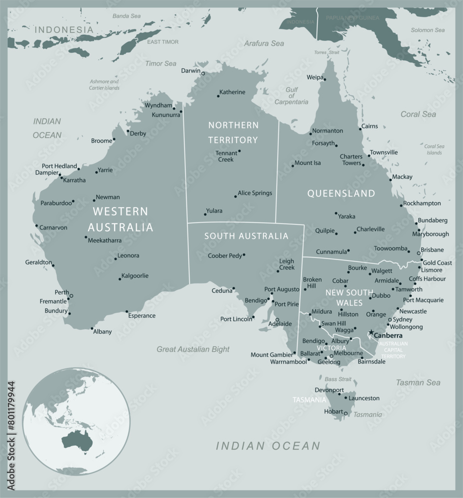 Australia - detailed map with administrative divisions country. Vector illustration Stock Vector ...