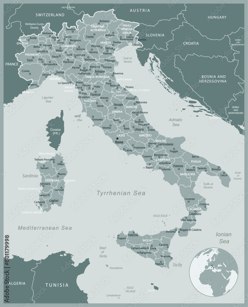Italy - detailed map with administrative divisions country. Vector ...