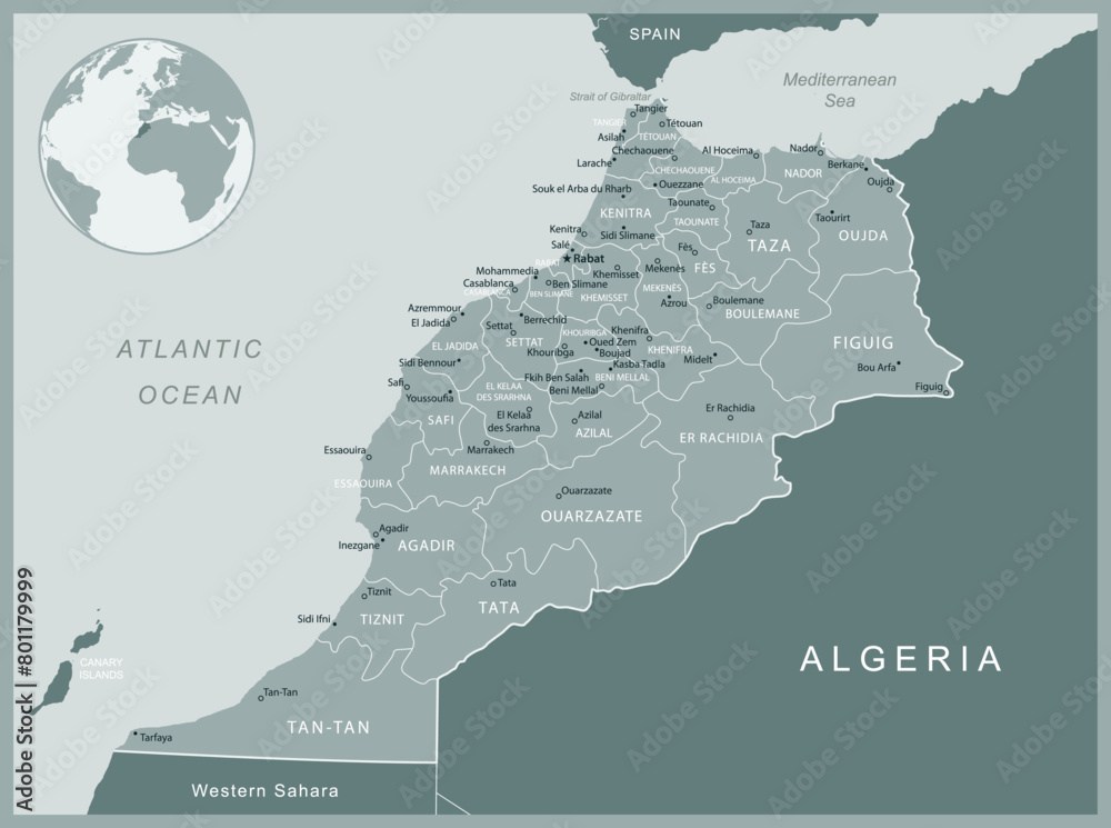 Morocco - detailed map with administrative divisions country. Vector ...