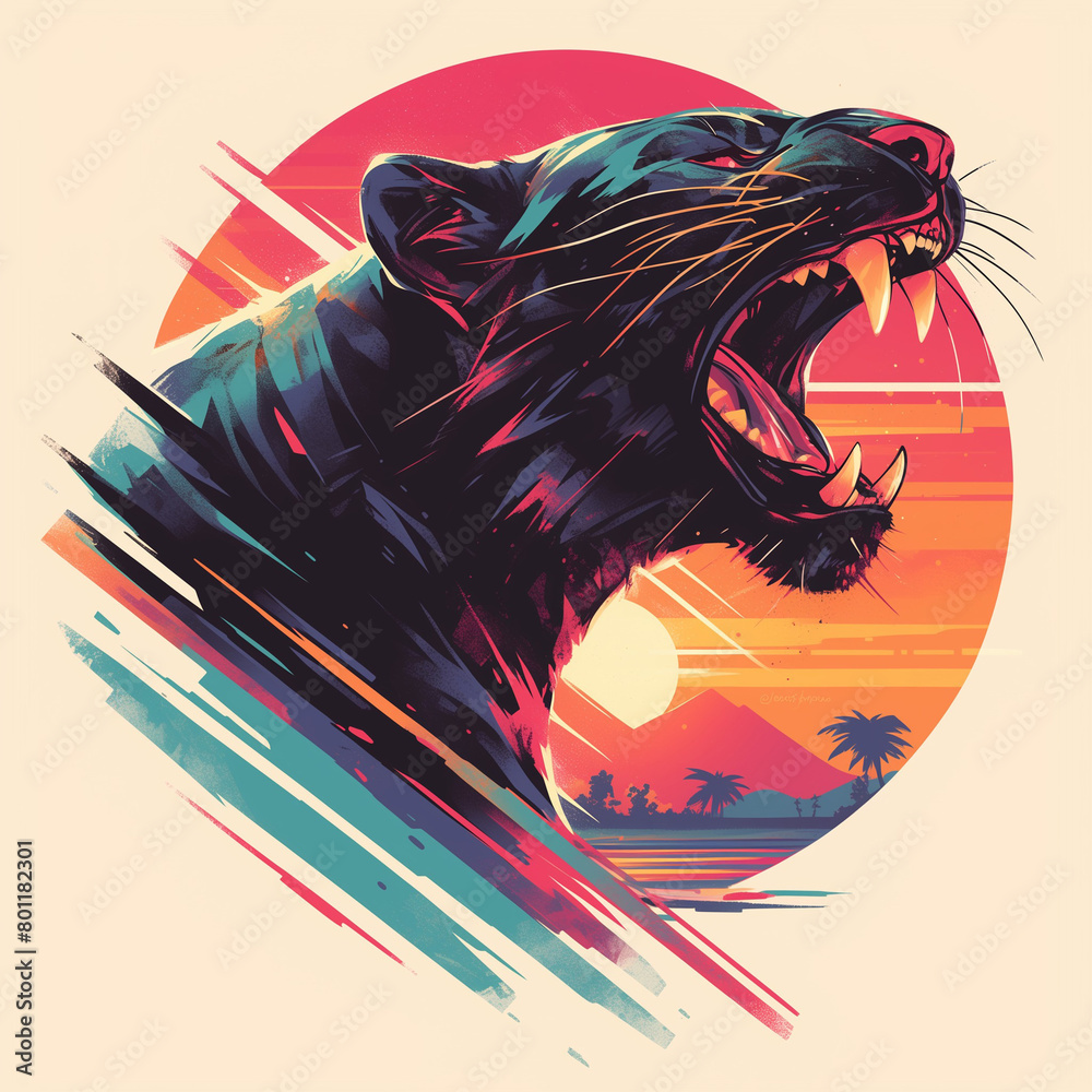 Black panther badge for t-shirt design. Leopard concept poster ...