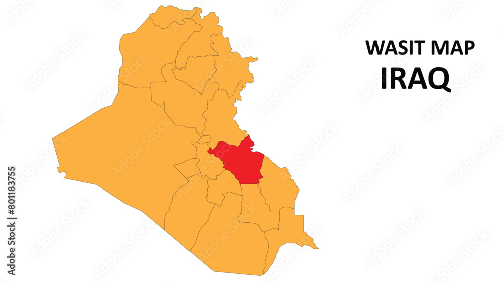 Wasit Map is highlighted on the Iraq map with detailed state and region ...