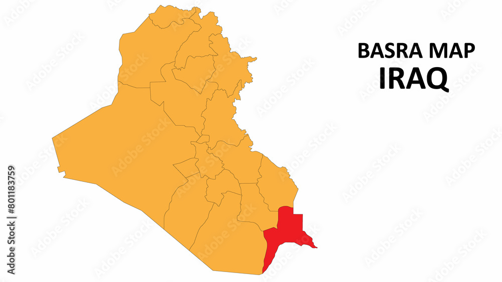 Basra Map is highlighted on the Iraq map with detailed state and region ...