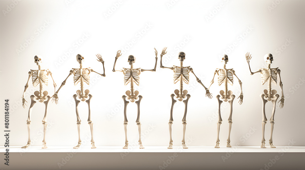 Human skeleton stand with the white wall and useful in the research of ...