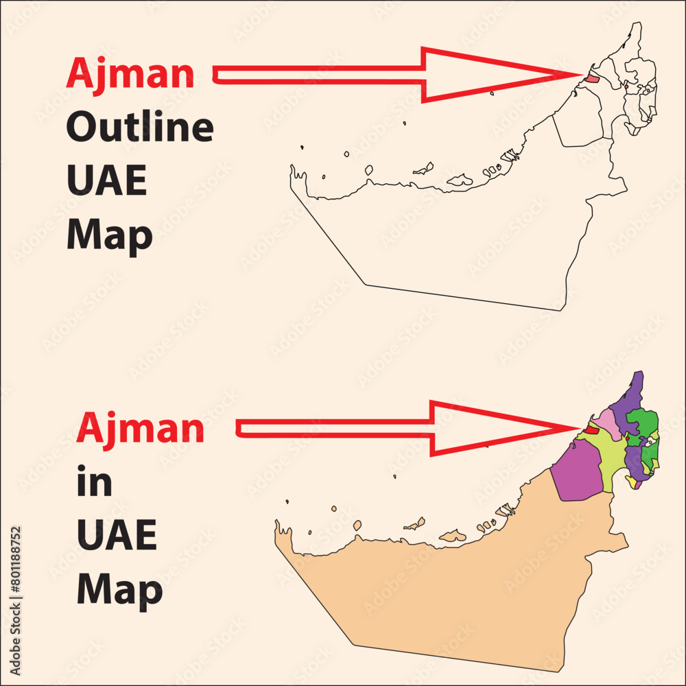 Ajman map vector, outline, political , road, tourist, city, metro ...