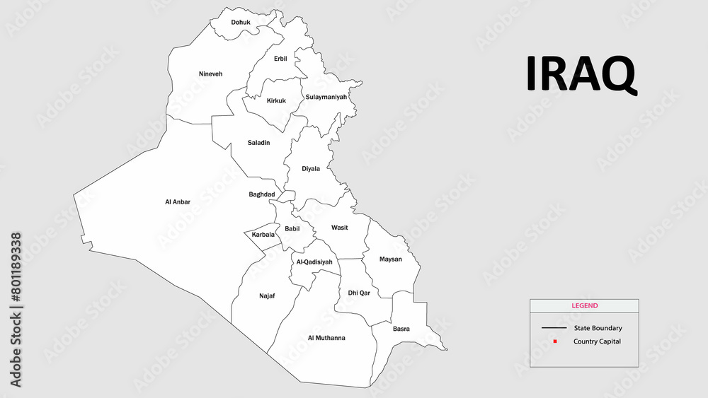 Iraq Map. State and district map of Iraq. Administrative map of Iraq ...