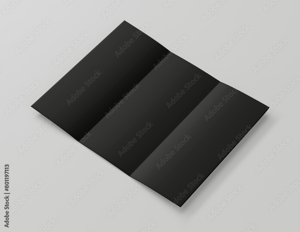 Black A4 trifold paper brochure mockup, Blank tempelate, Leaflet ...