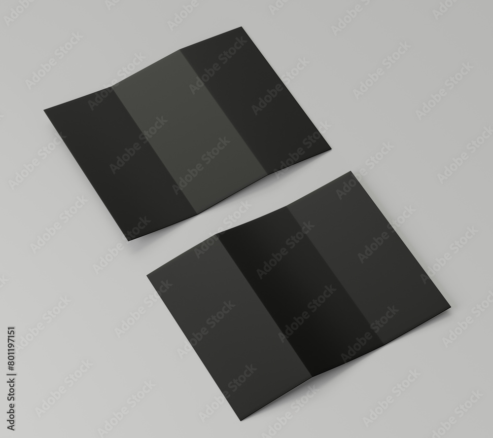 Black A4 trifold paper brochure mockup, Blank tempelate, Leaflet ...