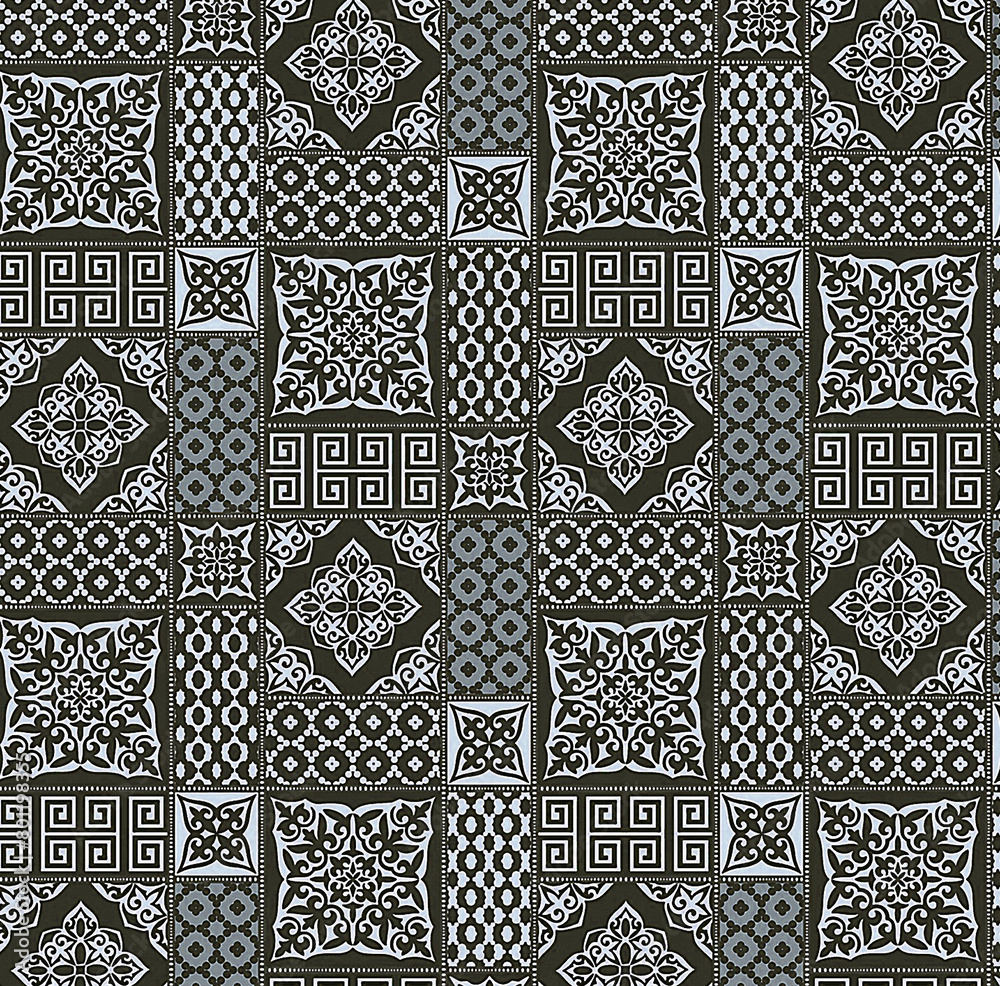 Black and White Geometric Seamless Patterns. Retro Mod Backgrounds in Chevron, Polka Dot ...