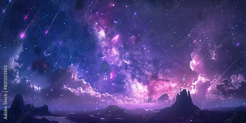 Gorgeous constellations and shooting multiple meteors in a purple night ...