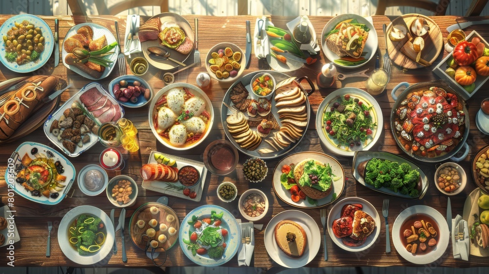 ภาพประกอบสต็อก Full table of delicious Dinner party table European ...