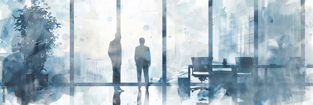 Captivating watercolor of a corporate office scene, blending realism ...