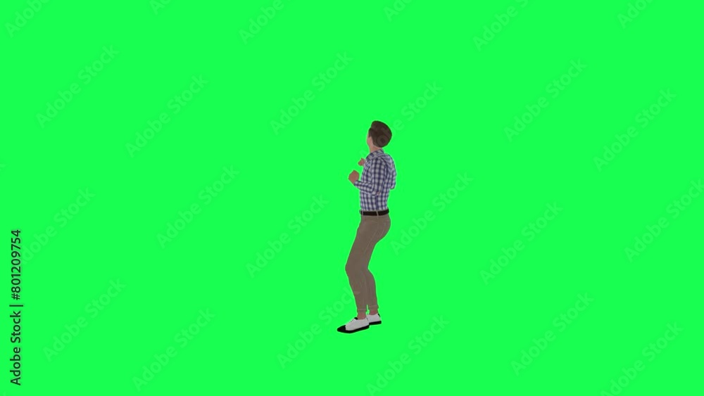 3d chroma key happy man cheering right angle green screen render people ...