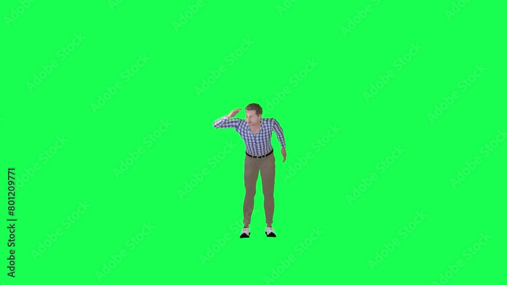 3d cartoon man looking around front angle green screen render people ...
