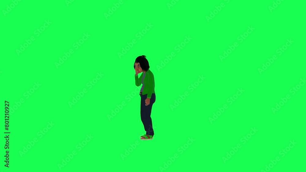3d indian old woman makes a phone call right angle chroma key green ...