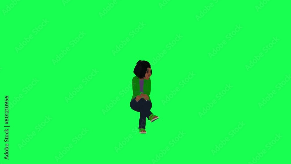 3d Cartoon indian old woman sitting talking front angle chroma key ...