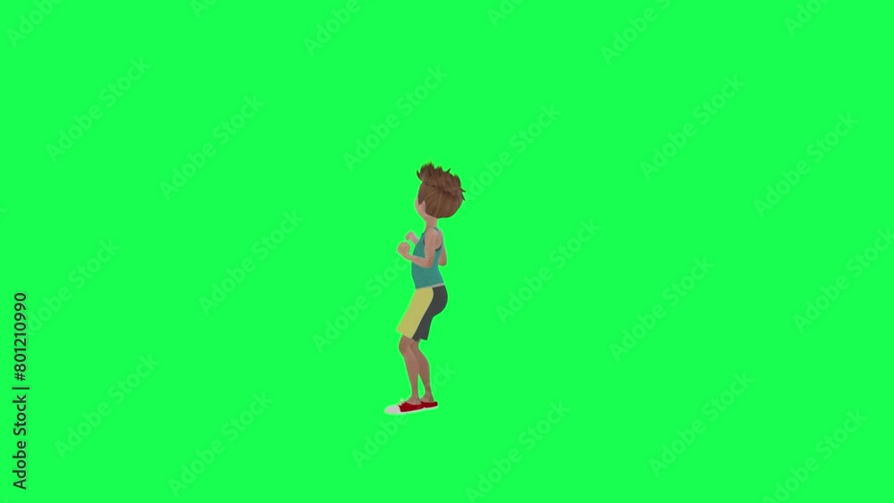 3d Animated young boy cheering for winning the match right angle chroma ...