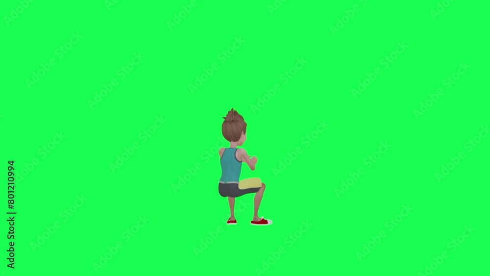 3d Cartoon teenage boy playing video games back angle chroma key green ...