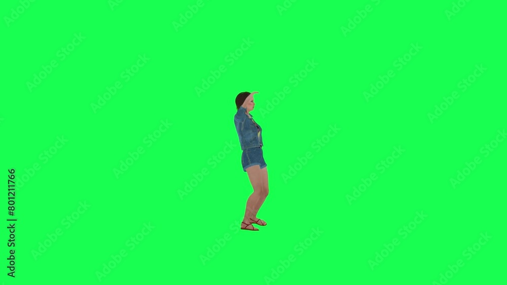 Green screen cartoon happy girl dancing hip hop right angle 3d people ...