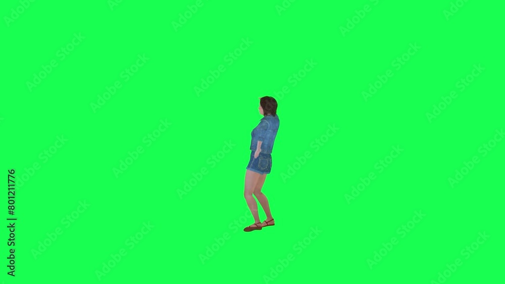 Green screen cartoon happy girl dancing hip hop left angle 3d people ...