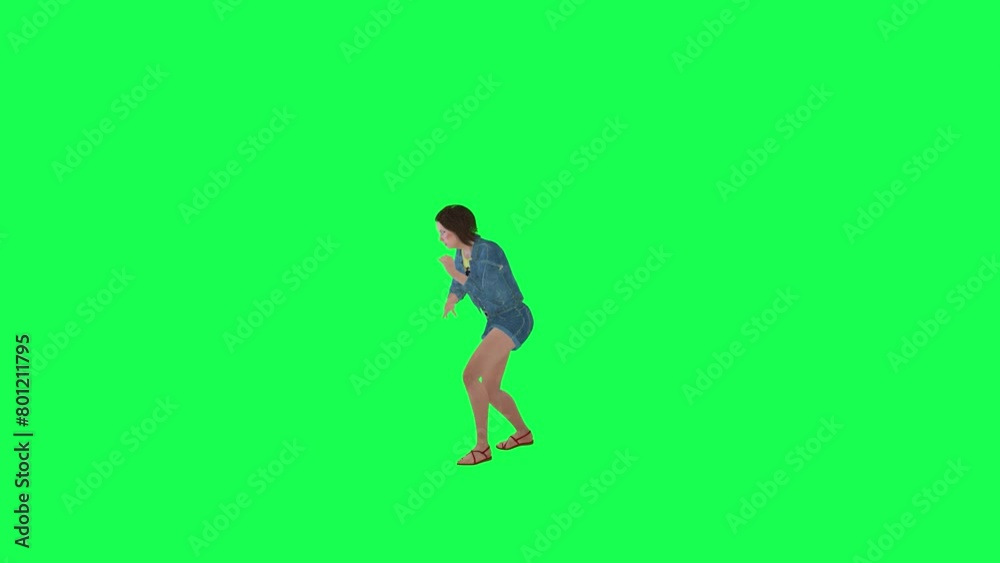 Green screen 3D animated girl in jeans rapping right angle isolated 3d ...