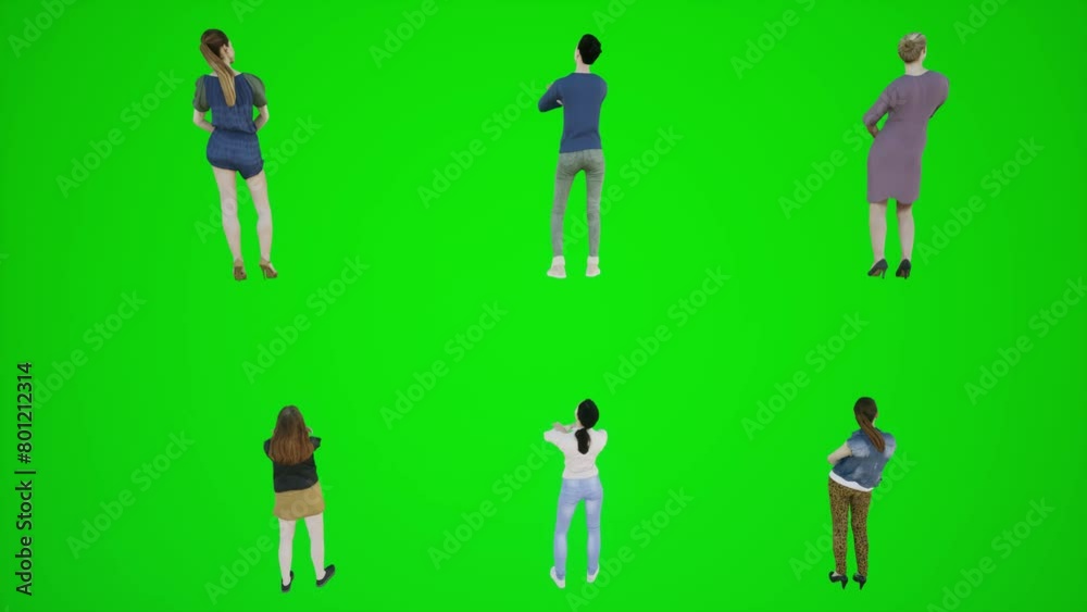 Vídeo do Stock: 3D green screen people Six women standing in Cromaki ...