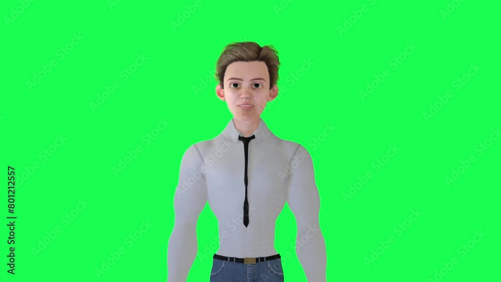 Handsome boy talking front angle isolated green screen 3d people redner ...
