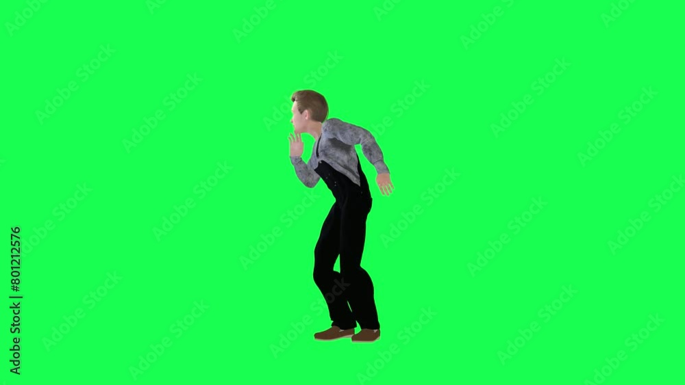 Worker boy chatting isolated right angle green screen 3d people redner ...