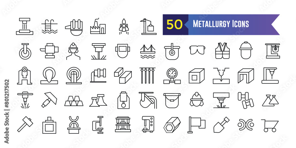 Metallurgy icons set. Outline set of metallurgy vector icons for ui ...