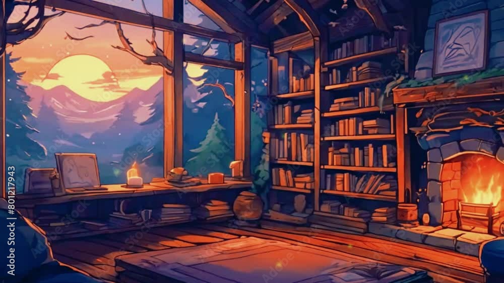 Cute lofi sunrise room overlay loop virtual backgrounds, 2D Japanese Lo ...