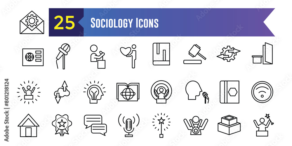 Sociology icons set. Outline set of sociology vector icons for ui ...