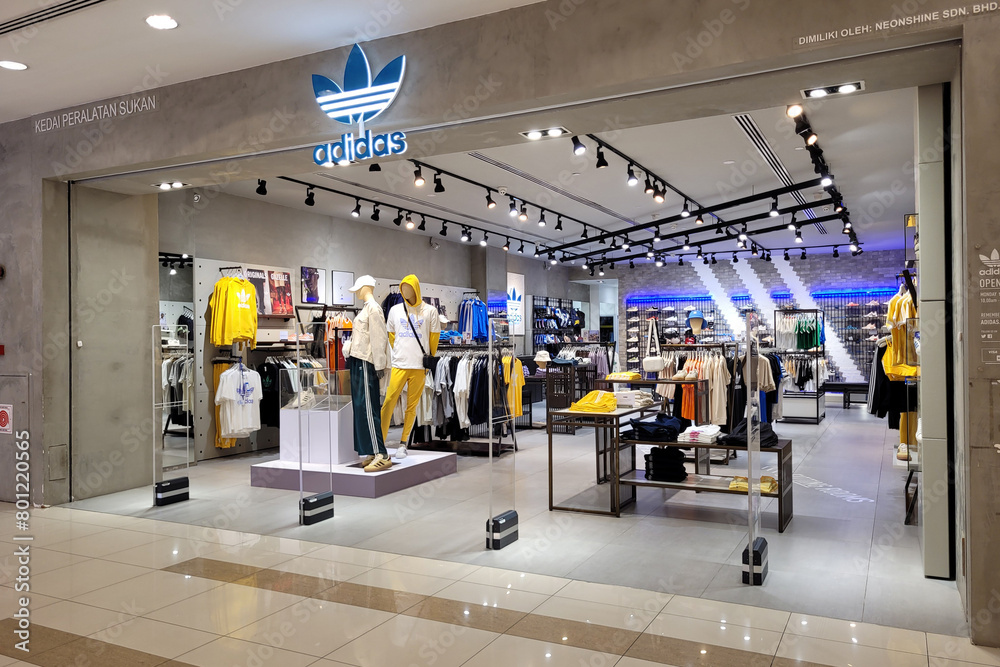 PENANG, MALAYSIA - 30 APR 2024: Storefront view of an Adidas sportswear ...