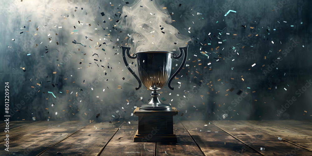 Winner Trophy and confetti on smokey background, Winning Moment Trophy ...
