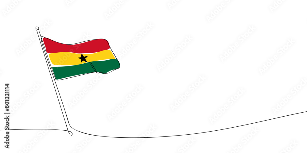 A single line drawing of a Ghana flag. Continuous line Republic of ...