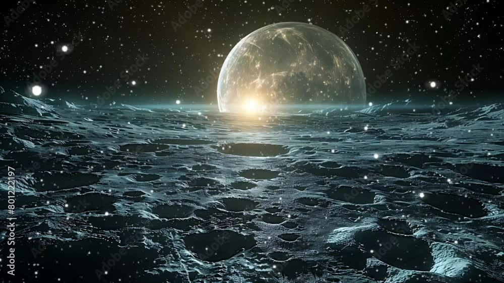 surface of the moon, with its many craters and luminous planets in ...