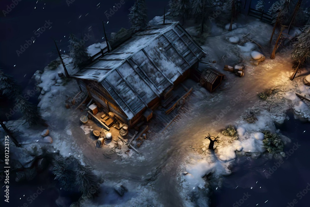 DnD Battlemap Snow-covered Cabin: Cozy winter retreat amidst serene ...