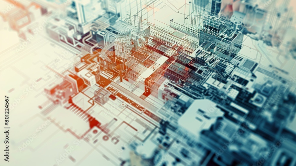 The image displays a conceptual design overlay of an industrial ...